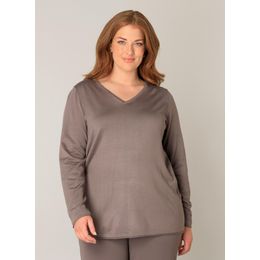 Strickpullover Base Level Curvy "Anine", Damen, Gr. 44, grau (schwarz taupe), Strick, Obermaterial: 80% Viskose, 20% Nylon, figurbetont h&uuml;ftbedeckend, V-Ausschnitt, eingesetzt abgesteppt, Pullover Strickpullover, mit V-Ausschnitt