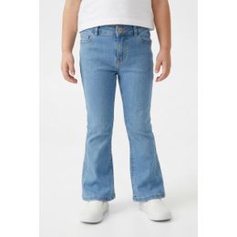 Bootcut-Jeans KIDS Only "KOGRAIN REG FLARED DNM PIM573 NOOS", M&auml;dchen, Gr. 122, N-Gr, light blau denim, Denim/Jeans, Obermaterial: 53% Viskose, 29% Baumwolle, 17% Polyester, 1% Elasthan, unifarben, ausgestellt lang, Jeans