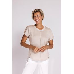 Kurzarmshirt Zhrill "ROSAY", Damen, Gr. S, sand, Single Jersey, Obermaterial: 100% Baumwolle, unifarben, normal h&uuml;ftbedeckend, Rundhals, leicht ausgefranste Kante, Shirts, normale Passform, Kurzarm, unifarbenes Design