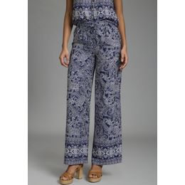 Schlupfhose Laura Scott, Damen, Gr. 46, N-Gr, navy gemustert, Web, Obermaterial: 100% Polyester, bedruckt, bequem lang, Hosen Schlupfhose, weite Beinform, mit Gummizug am Bund, normale Leibh&ouml;he
