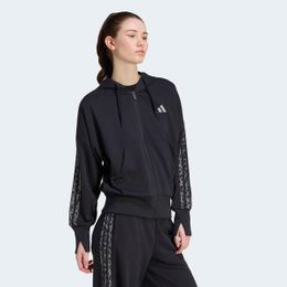 Kapuzensweatshirt adidas Sportswear "SEASONAL ESSENTIALS 3-STREIFEN, ANIMALPRINT", Damen, Gr. XXL, schwarz, multicolor, grau four, Obermaterial: 55% Baumwolle, 36% Polyester, 9% Viskose, normal, Rundhals, angesetztes B&uuml;ndchen, Sweatshirts
