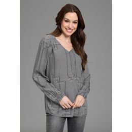 Schlupfbluse DELMAO, Damen, Gr. 34, grau (wei&szlig;, schwarz), Web, Obermaterial: 100% Viskose, figurumspielend, V-Ausschnitt, eingesetzt elastischer Bund mit Gummizug, Blusen Schlupfbluse, femininer Stil, Langarm, aus Viskose, mit V-Ausschnitt