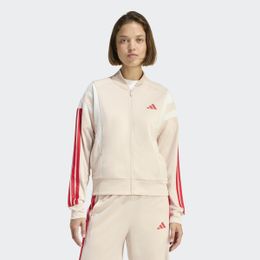 Sweatjacke adidas Sportswear "W 3S FASHION TT", Damen, Gr. M, crystal linen, pure ruby, Obermaterial: 100% Polyester, normal, angesetztes B&uuml;ndchen, Sweatjacken Sweatjacke