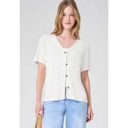 V-Shirt STREET ONE STUDIO, Damen, Gr. 42, sanftes wei&szlig;, Stoff, 50% Baumwolle, 50% Modal, unifarben, normal normal, V-Ausschnitt, abgesteppt, Shirts, mit V-Ausschnitt