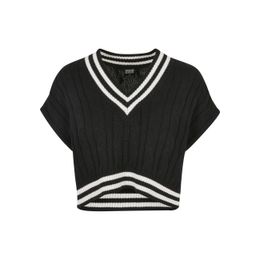 Rundhalspullover Urban Classics "Urban Classics Damen Ladies Cropped Knit College Slipover", Damen, Gr. L, schwarz, 100% Baumwolle, gestreift, oversize, V-Ausschnitt, Pullover Rundhalspullover