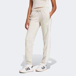 Sporthose adidas Sportswear "ESSENTIALS 3-STREIFEN FRENCH TERRY CUFFED", Damen, Gr. L, N-Gr, grau (wonder alumina, wei&szlig;, normal, gr.), Obermaterial: 55% Baumwolle, 36% Polyester, 9% Viskose, Hosen Sporthose, Regul&auml;re Passform, mittelhoher Bund, weiches French Terry Material
