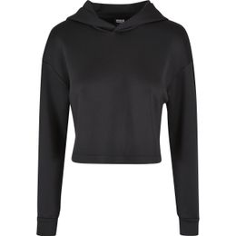 Kapuzenpullover Urban Classics "Urban Classics Damen Ladies Short Scuba Hoody", Damen, Gr. S, schwarz, 79% Polyester, 15% Viskose, 6% Elasthan, unifarben, relaxed fit, ohne Ausschnitt, Pullover Kapuzenpullover
