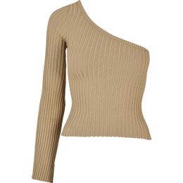Rundhalspullover Urban Classics "Urban Classics Damen Ladies Short Rib Knit One Sleeve Sweater", Damen, Gr. 5XL, unionbeige, 35% Polyacryl, 35% Viskose, 30% Polyamid, unifarben, slim fit, Pullover Rundhalspullover