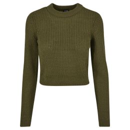 Rundhalspullover Urban Classics "Urban Classics Damen Ladies Short Waffle Sweater", Damen, Gr. XL, summerolive, 100% Polyacryl, unifarben, normal, Rundhals, Pullover Rundhalspullover