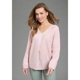 Schlupfbluse DELMAO, Damen, Gr. 34, rosa, Web, Obermaterial: 100% Viskose, figurumspielend, V-Ausschnitt, eingesetzt elastischer Bund mit Gummizug, Blusen Schlupfbluse, femininer Stil, Langarm, aus Viskose, mit V-Ausschnitt