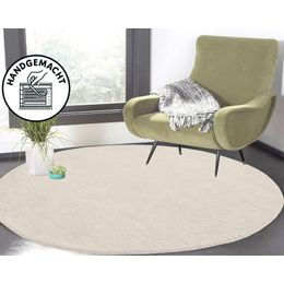 Wollteppich Theko "Gabbeh Uni, Handgefertigt, Teppich, meliert, reine Wolle" Gr. 9, beige (natur), H:14mm &Oslash;:140cm, Wolle, Teppiche, Wohnzimmer, Esszimmer, Schlafzimmer, auch als L&auml;ufer oder rechteckig