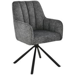 CARRYHOME Armlehnstuhl, Grau, Schwarz, Metall, Textil, Rundrohr, 57x91x65 cm, Sitzfl&auml;che 360&deg; drehbar, Esszimmer, St&uuml;hle, Esszimmerst&uuml;hle, Armlehnenst&uuml;hle