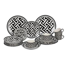 Novel Kombiservice Labyrinth, Schwarz, Wei&szlig;, Keramik, 20-teilig, Abstraktes, 220 ml,220 ml, Lfgb, lebensmittelecht, Essen & Trinken, Geschirr, Geschirr-Sets, Kombiservice
