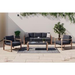 Ambia Garden Loungegarnitur, Natur, Dunkelgrau, Metall, Glas, Textil, 4-teilig, F&uuml;llung: Polyester,Schaumstoff, eckig, Loungem&ouml;bel, Gartenlounge-Sets