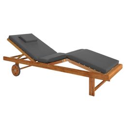 Ambia Garden Sonnenliege, Anthrazit, Teak, Holz, Textil, Akazie, massiv, F&uuml;llung: Komfortschaum,Komfortschaum, 201x65x74 cm, R&uuml;ckenlehne verstellbar, Gartenm&ouml;bel, Gartenliegen
