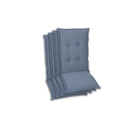 Sesselauflagenset, Blau, Textil, 4-teilig, Uni, F&uuml;llung: Schaumstoff, Vlies, 50x7x120 cm, Oeko-Tex&reg; Standard 100, pflegeleicht, hochwertige Qualit&auml;t, langlebig, f&uuml;r den Au&szlig;enbereich geeignet, mittels B&auml;ndern zu befestigen, Gurtband befestigen, Outdoor-Kissen, Gartenstuhlauflagen, Hochlehner-Auflagen
