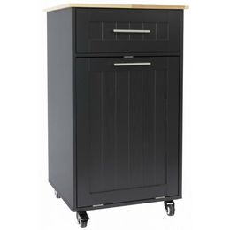 Mid.you Servierwagen Kitchen trolley, Schwarz, Holz, Holzwerkstoff, Kautschukholz, vollmassiv, 1 Schublade(n) Schubladen, rechteckig, Rollen, 50x90x46 cm, einfacher Aufbau, Esszimmer, Barm&ouml;bel, Barwagen