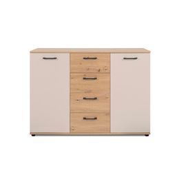 SIDEBOARD mit 2 T&uuml;ren, 4 Schubladen, Eicheneffekt und Kaschmir 35/85,5/120 cm