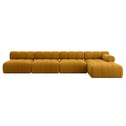ECKSOFA modulares Sofa Razon-L3 - 380x160x70 cm Senfgelb Cord