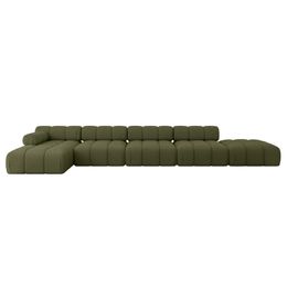 ECKSOFA modulares Sofa Lizur-L3 - 475x160x70 cm Gr&uuml;n Boucl&eacute;