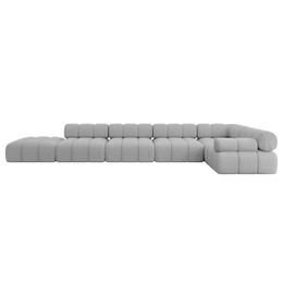 ECKSOFA modulares Sofa Felto-L3 - 475x190x70 cm Hellgrau Boucl&eacute;