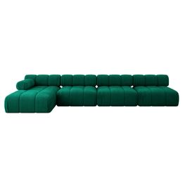 ECKSOFA modulares Sofa Razon-L3 - 380x160x70 cm Dunkelgr&uuml;n Velours