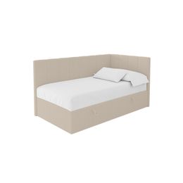EINZELBETT Jugendbett mit Bettkasten Links, mit Matratze - LOVY 90x200 Dunkelbeige