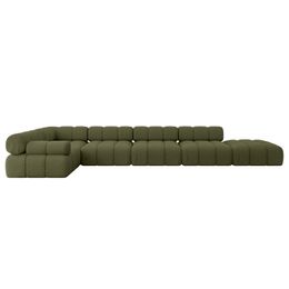 ECKSOFA modulares Sofa Felto-L3 - 475x190x70 cm Gr&uuml;n Boucl&eacute;