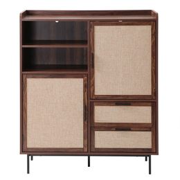HIGHBOARD 2 T&uuml;ren 2 Schubladen aus Textil und Walnuss-Dekor 120/40/80 cm