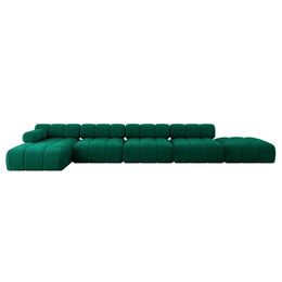 ECKSOFA modulares Sofa Lizur-L3 - 475x160x70 cm Dunkelgr&uuml;n Velours