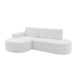 ECKSOFA mit Schlaffunktion und Bettkasten Ottomane Links MARI-L1-S - 283x167x85 cm Wei&szlig; Boucl&eacute;