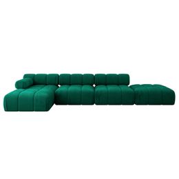 ECKSOFA modulares Sofa Lizur-L2 - 380x160x70 cm Dunkelgr&uuml;n Velours
