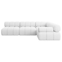 ECKSOFA modulares Sofa Mende-L2 - 285x190x70 cm Wei&szlig; Boucl&eacute;