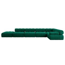ECKSOFA modulares Sofa Felto-L3 - 475x190x70 cm Dunkelgr&uuml;n Velours