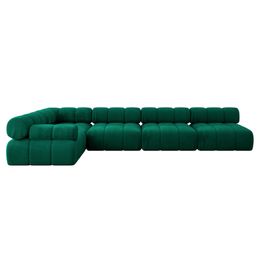 ECKSOFA modulares Sofa Mende-L3 - 380x190x70 cm Dunkelgr&uuml;n Velours