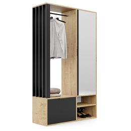 GARDEROBENSCHRANK mit Spiegel-mit Ablagen und Kleiderstange