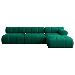 ECKSOFA modulares Sofa Razon-L2 - 285x160x70 cm Dunkelgr&uuml;n Velours
