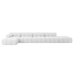 ECKSOFA modulares Sofa Lizur-L3 - 475x160x70 cm Wei&szlig; Boucl&eacute;