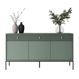 SIDEBOARD MIDNIGHT 3D3S mit drei Schubladen auf Gestell gr&uuml;n