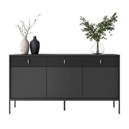 SIDEBOARD MIDNIGHT 3D3S mit drei Schubladen auf Gestell schwarz