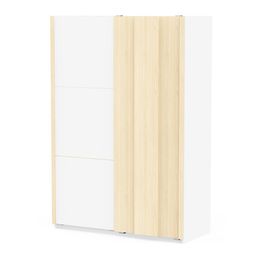 SCHRANK mit 2 Schiebet&uuml;ren in Wei&szlig; und Eichenholz-Finish 140,1/64/203 cm