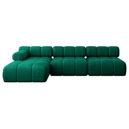 ECKSOFA modulares Sofa Razon-L2 - 285x160x70 cm Dunkelgr&uuml;n Velours