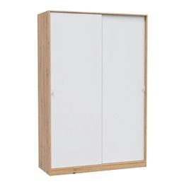 SCHRANK mit 2 Schiebet&uuml;ren, Holzoptik und Wei&szlig; 120/200/50 cm