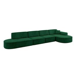 ECKSOFA Ottomane Rechts MARI-L3 - 413x171x79 cm Dunkelgr&uuml;n Velours