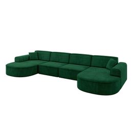 WOHNLANDSCHAFT MARI-U2 - 388x171x79 cm Dunkelgr&uuml;n Velours