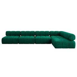 ECKSOFA modulares Sofa Samaro-L3 - 380x190x70 cm Dunkelgr&uuml;n Velours