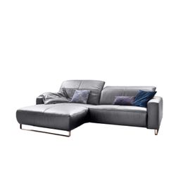 KAWOLA ECKSOFA MIT SITZTIEFENVERSTELLUNG YORK Hellgrau Leder Relaxfunktion