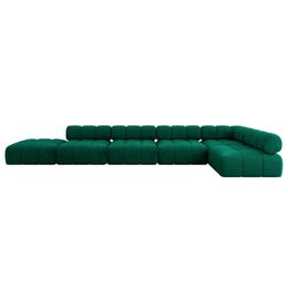 ECKSOFA modulares Sofa Favio-L3 - 475x190x70 cm Dunkelgr&uuml;n Velours