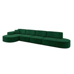 ECKSOFA Ottomane Links MARI-L3 - 413x171x79 cm Dunkelgr&uuml;n Velours