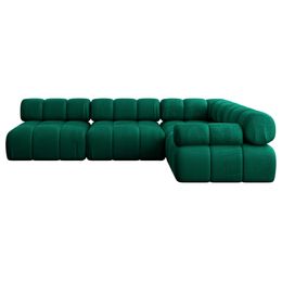 ECKSOFA modulares Sofa Mende-L2 - 285x190x70 cm Dunkelgr&uuml;n Velours